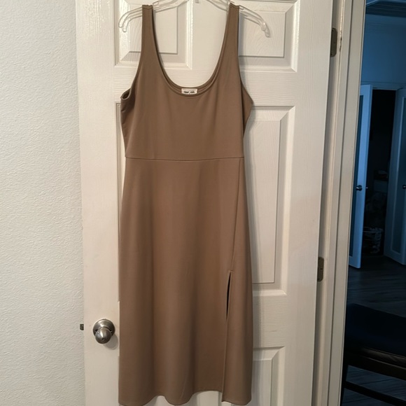 Open Edit | Dresses | Tan Dress With Slit | Poshmark